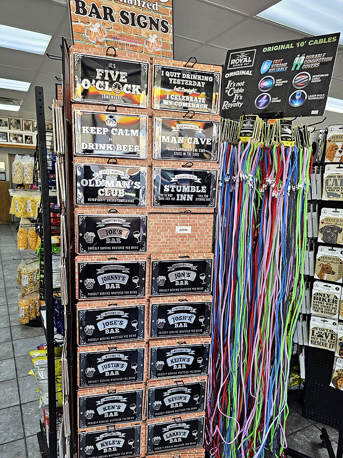 The souvenir section offers personalized bar signs – because nothing says "I remembered you while eating kolaches" quite like custom decor.
