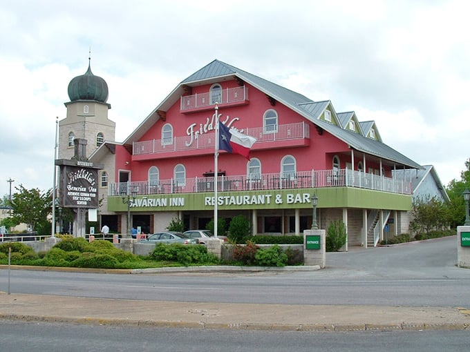 The Bavarian Inn's distinctive pink exterior stands out like a flamingo in a flock of pigeons—impossible to miss and equally impossible to forget.
