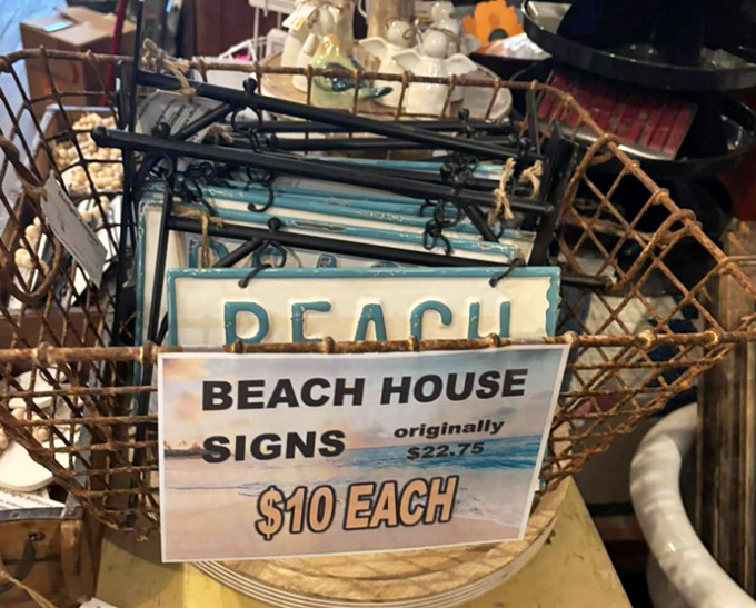Beach house signs at landlocked prices—because sometimes in Ohio, you need to bring the ocean to you, one weathered board at a time.