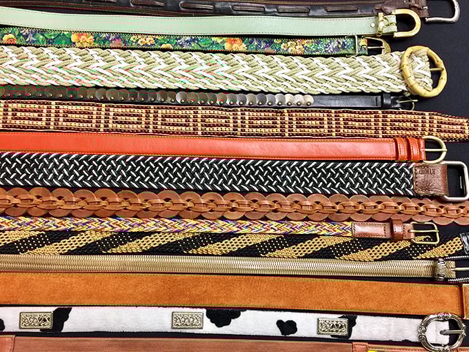 A leather belt rainbow that proves accessories never truly go out of style – they just wait for fashion to circle back around. 