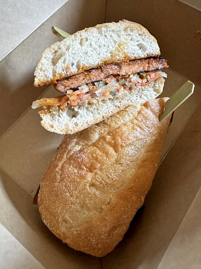 Vietnamese flavors meet Pacific salmon in a banh mi that bridges continents with every satisfying bite.