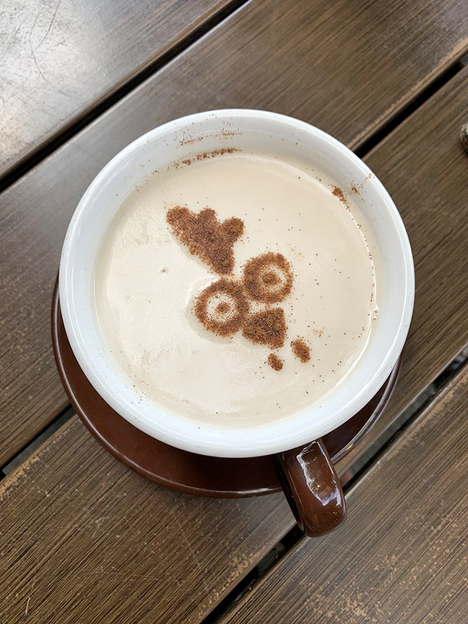 Coffee art that makes you smile before you even take a sip – this chai latte's cinnamon design shows attention to detail that extends beyond the kitchen.