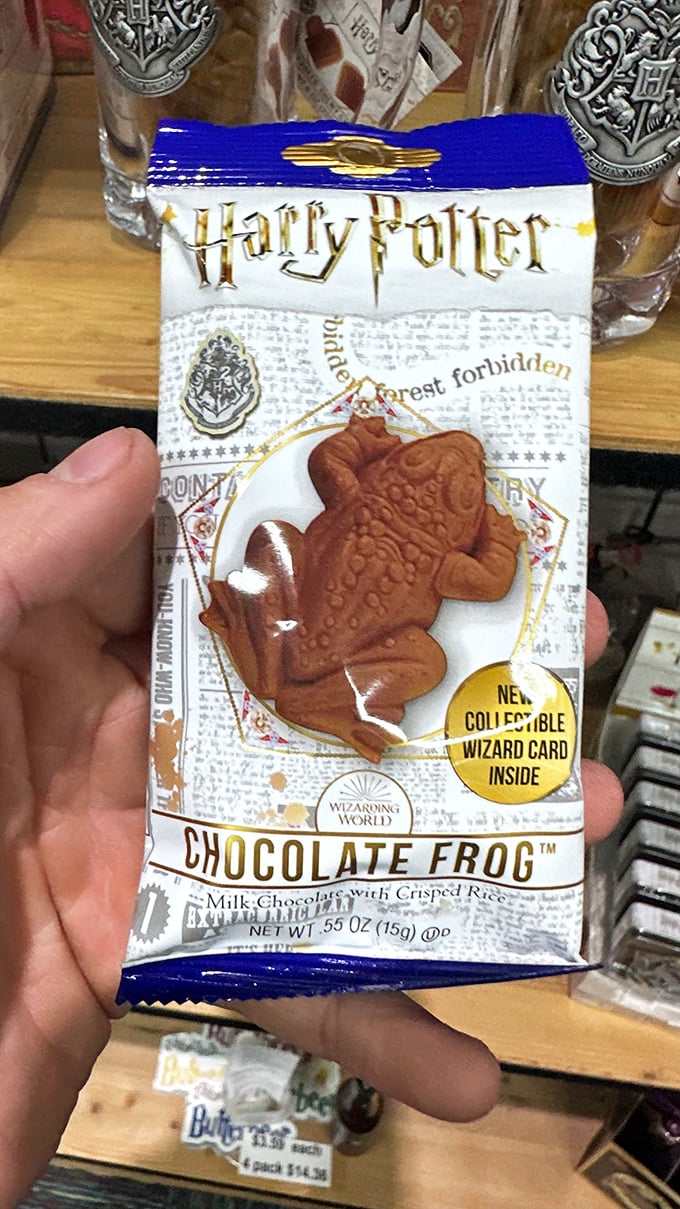 The Chocolate Frog packaging promises Hogwarts magic but delivers Michigan-made wonder—no wand required for this sweet transformation.