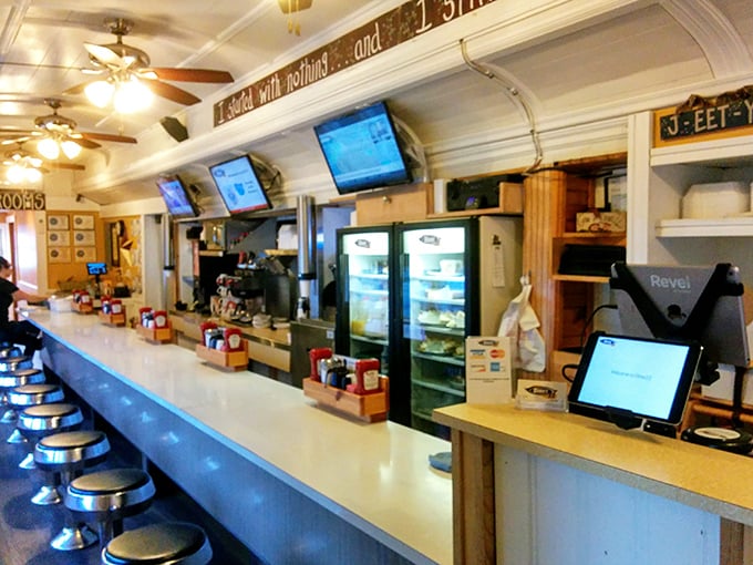 Counter seating—where solo diners become part of the diner family. Watch the choreographed kitchen dance while your coffee cup never empties.