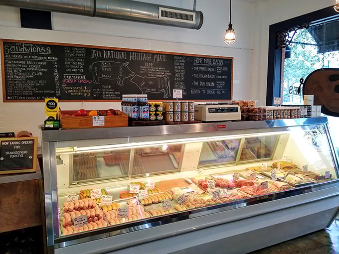 The counter experience at Proper Sausages combines old-world butcher shop charm with new-world culinary innovation—meat shopping elevated to an art form.