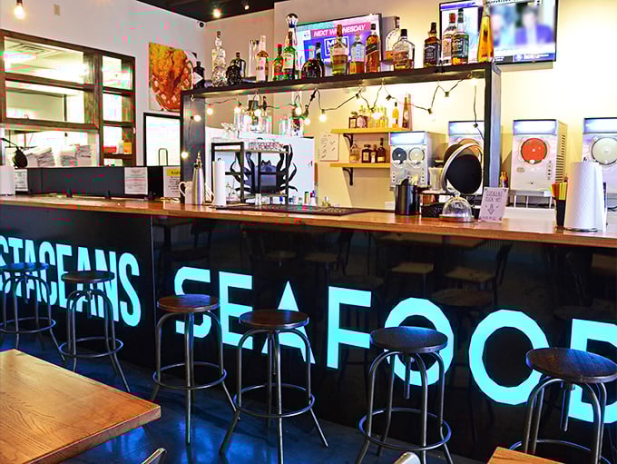The bar glows blue like the depths of the ocean, inviting landlocked Tennesseans to pull up a stool and dive into maritime flavors.