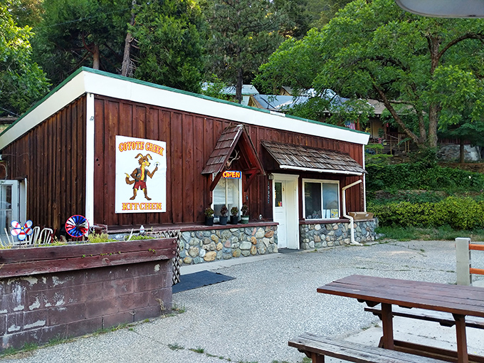 Coyoteville Café's rustic exterior promises the kind of hearty, no-nonsense mountain fare that tastes twice as good after a day on the trails – comfort food with altitude.