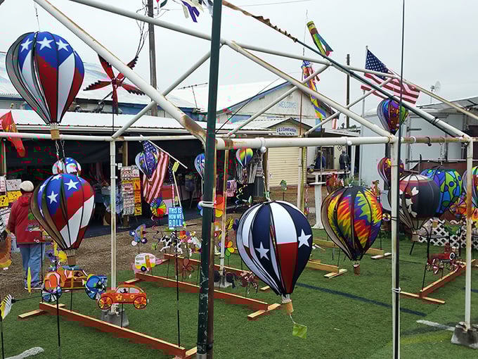Whimsical Texas-themed spinners dance in the breeze—proof that state pride can be both patriotic and hypnotically entertaining.