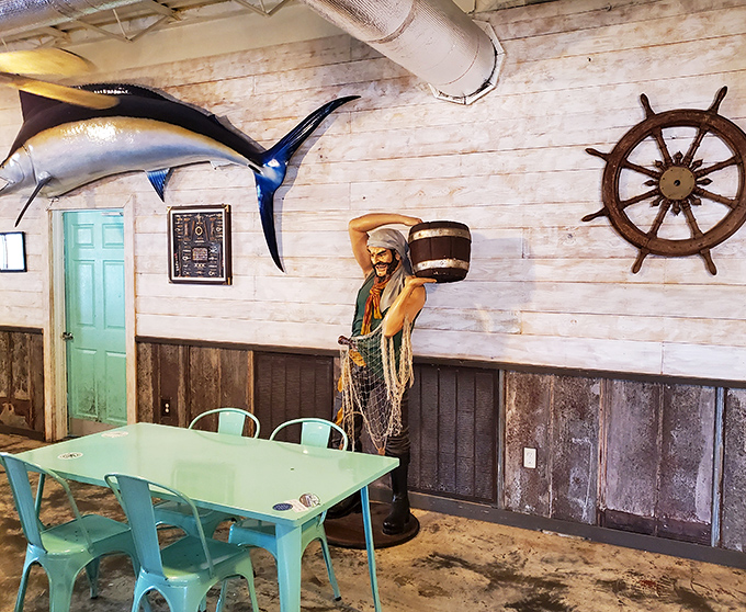 Mounted marlins and ship wheels aren't interior design choices—they're storytellers preserving the maritime heritage of Apalachicola.