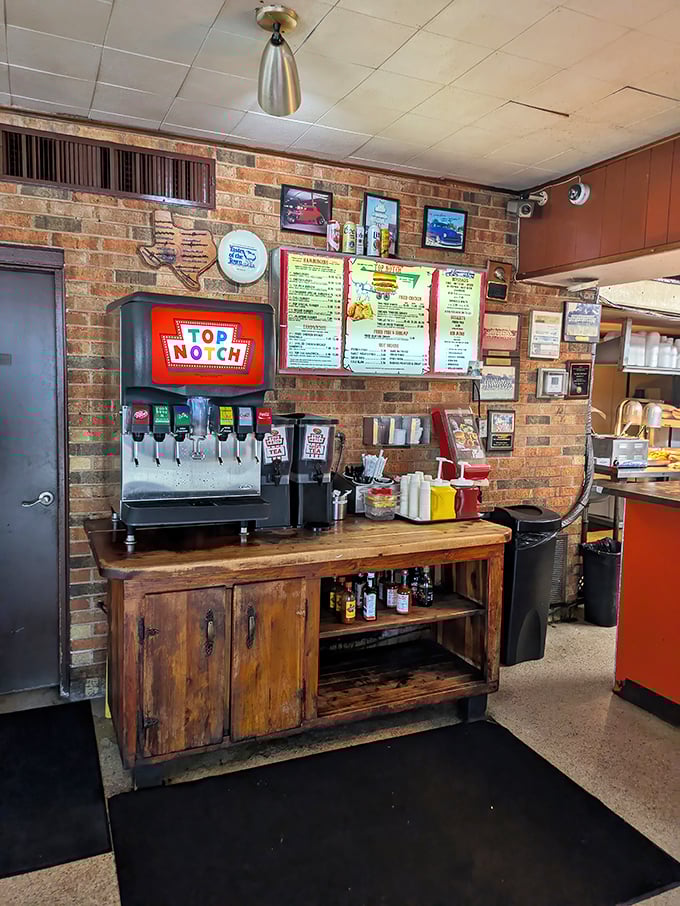 The drink station isn't trying to impress anyone, which is precisely why it's so impressive—function over flash, the Texas way.