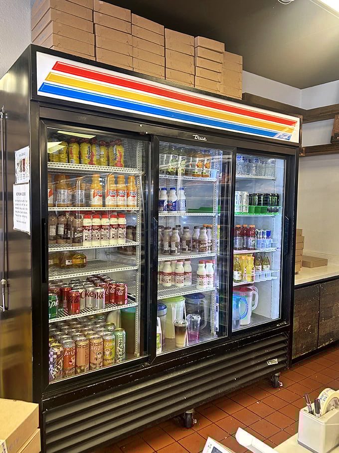 The drink selection offers liquid companions for your donut adventure—because even superheroes need sidekicks.