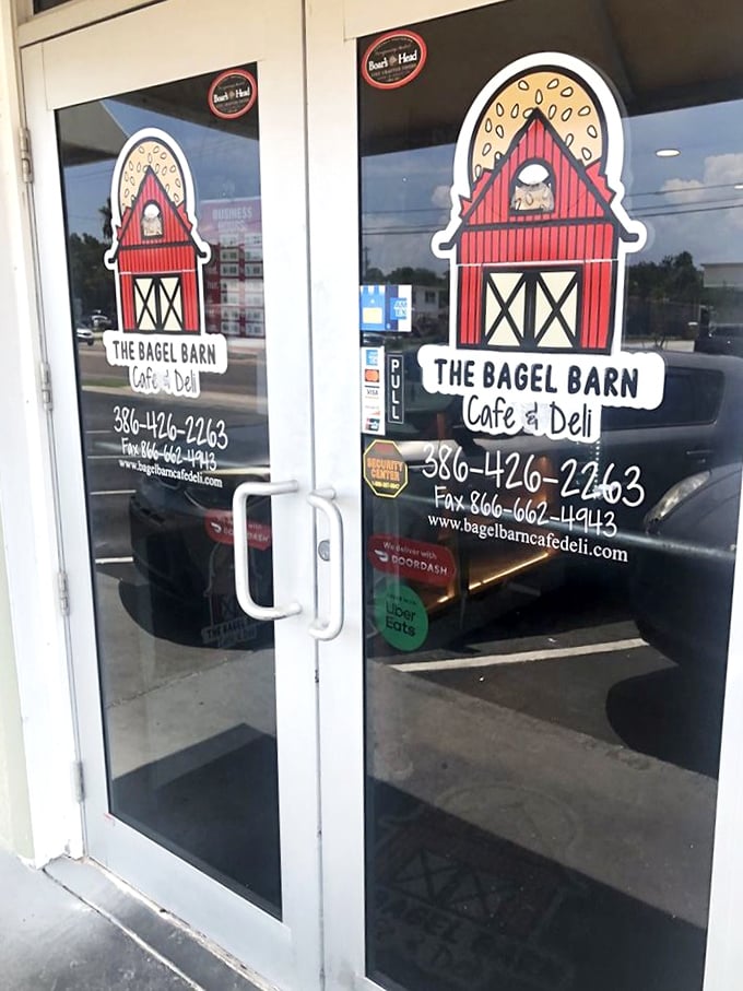 The entrance promises what every good Florida morning needs: bagels, coffee, and the possibility of becoming a regular.