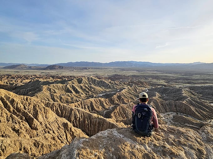 Perched at Fonts Point, taking in the badlands vista – this is nature's version of the ultimate stadium seating.