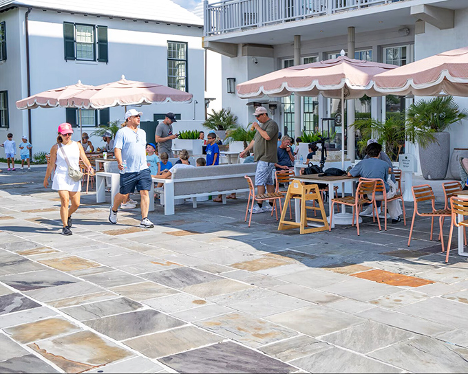 Outdoor cafés become social hubs where retirement stories are exchanged over reasonably-priced iced tea and the occasional splurge-worthy dessert.