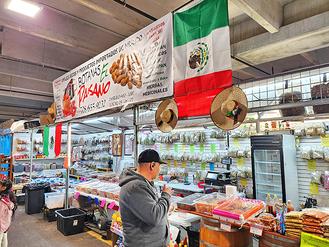 Mexican flavors and vibrant colors bring a taste of heritage to hungry shoppers. Those straw hats aren't just decoration – they're atmosphere.