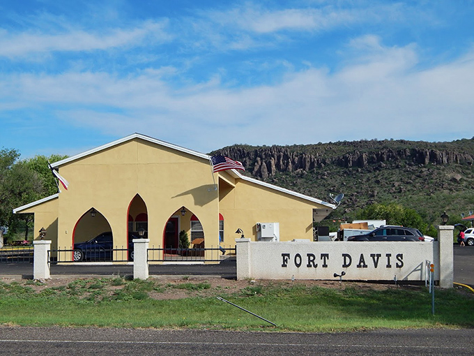 "Fort Davis" spelled out in stone—a fitting welcome to a town that's as straightforward and authentic as its stunning natural surroundings.