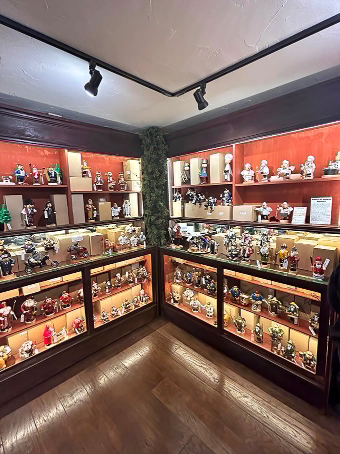 The German smokers corner showcases hollow wooden figures designed to puff real incense smoke. Tiny wooden firefighters need not apply!