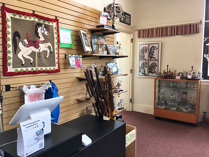 The gift shop – where you'll convince yourself that yes, your home office absolutely needs that miniature carousel horse.