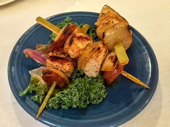 Grilled chicken skewers that prove simplicity is the ultimate sophistication—especially when that simplicity involves fire, meat, and expert seasoning.
