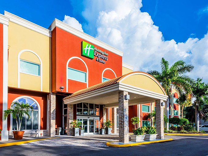 The Holiday Inn Express brings a splash of Florida color to budget-friendly accommodations. Those palm trees aren't just for postcards.