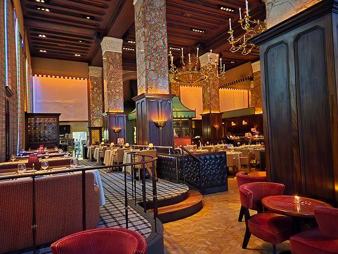 Marble columns and chandeliers transport you to a bygone era of elegance. This isn't just dinner—it's time travel with excellent service.