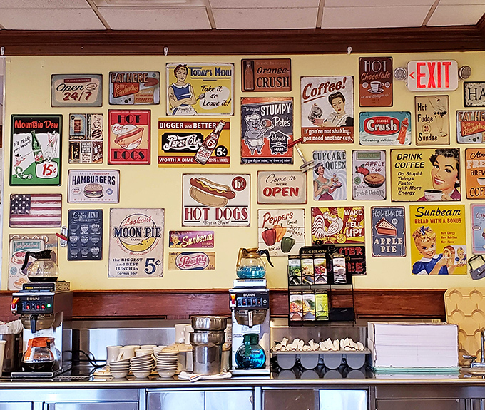Vintage signs that tell you everything you need to know: you're in a place that understands comfort food isn't just about eating – it's about feeling.