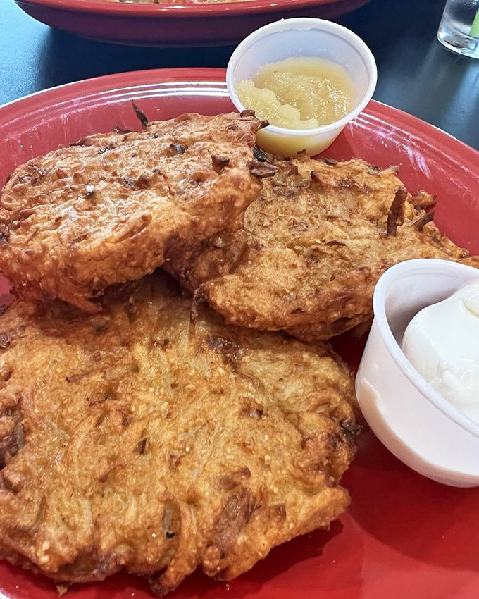 Golden potato latkes that would make any grandmother proud. Crispy on the outside, tender within—comfort food that crosses cultural boundaries.