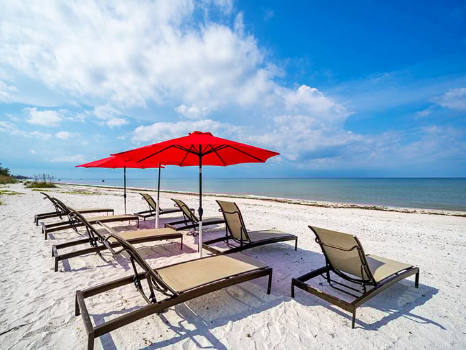 Beach lounging elevated to an art form. These chairs aren't just furniture—they're front-row tickets to nature's greatest show, with the Gulf as center stage.