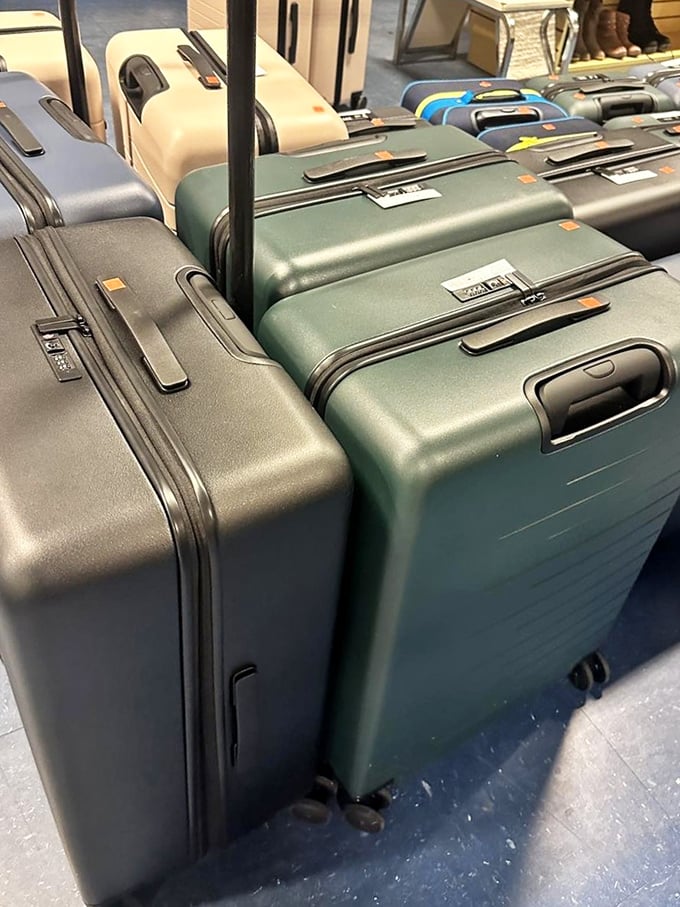 Luggage lined up like eager travelers waiting for adventure. These suitcases have stories to tell—and are ready for yours.
