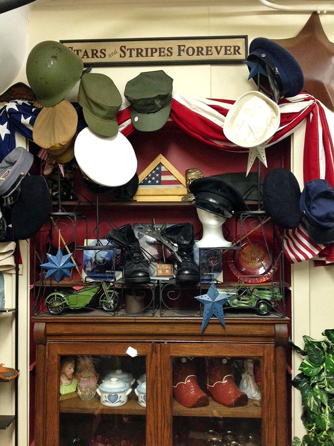 "Stars and Stripes Forever" indeed—this patriotic collection of military caps tells America's story through the headgear of those who served.