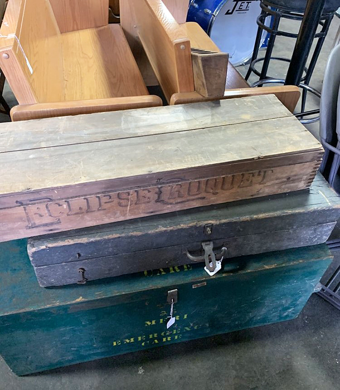 These weathered wooden boxes tell stories of commerce past – when shipping containers had character and could double as décor.
