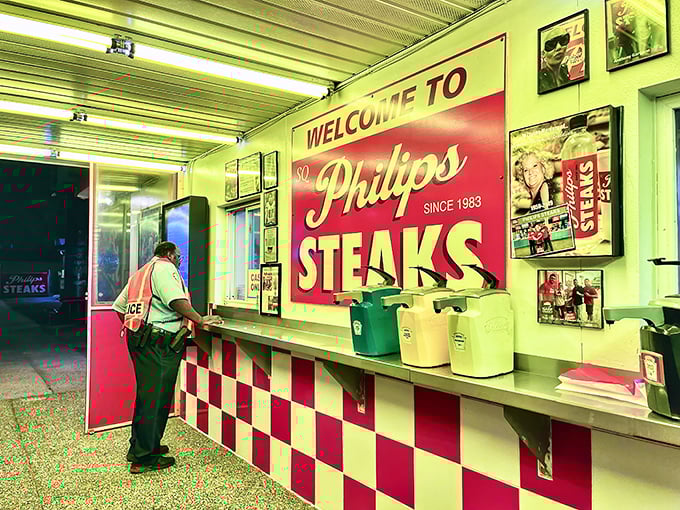 Where sandwich dreams come true. The ordering window at Philip's—a portal to Philadelphia flavor without pretense.