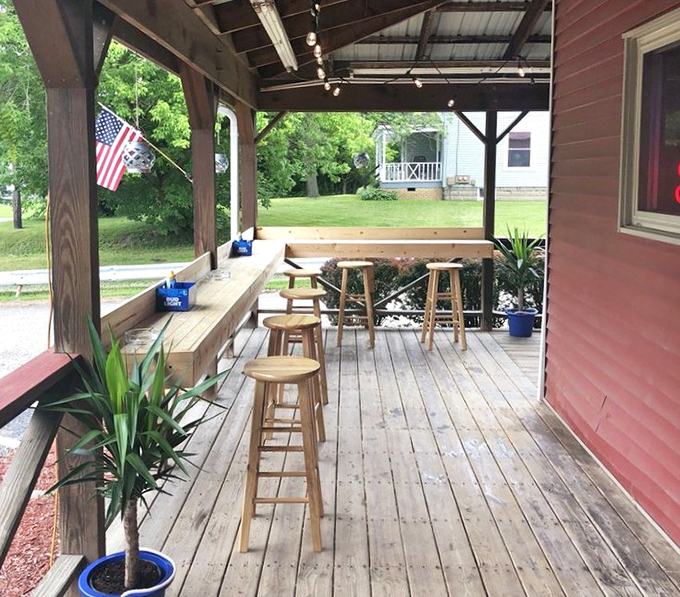 The outdoor patio offers fresh air dining with rustic charm – perfect for those summer evenings when eating indoors feels like a crime.