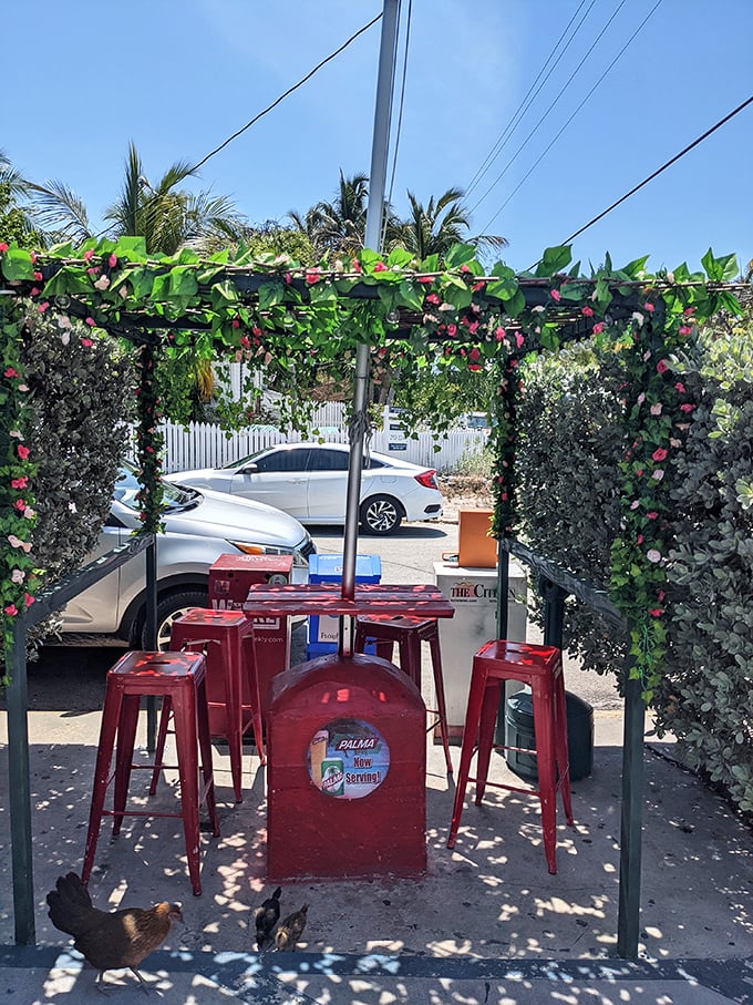 The outdoor seating area, where Key West's famous chickens might judge your food choices but never your character.