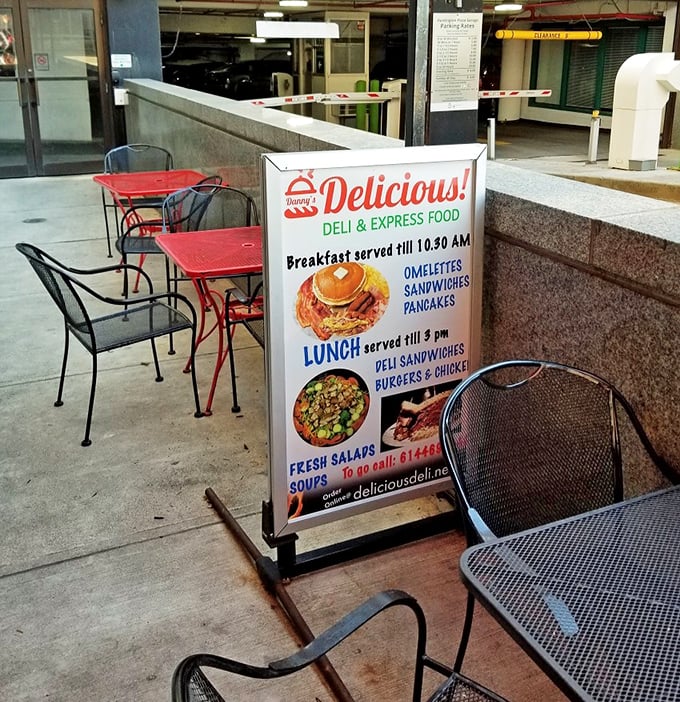 Even the sidewalk seating has that no-nonsense charm—a perfect perch for people-watching while tackling a sandwich that requires your full attention.