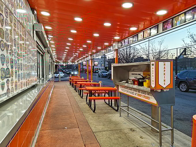 Al fresco dining, Philly-style. These orange tables have witnessed more food euphoria than a thousand five-star restaurants combined.