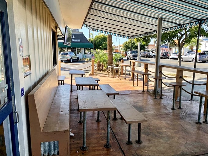 The outdoor patio offers front-row seats to Pacific Beach life, where your burrito comes with a side of people-watching.