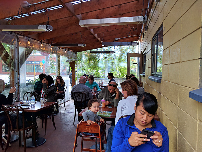 The covered patio offers a front-row seat to Portland life while you dive into Southern comfort—rain or shine, because this is Oregon after all.