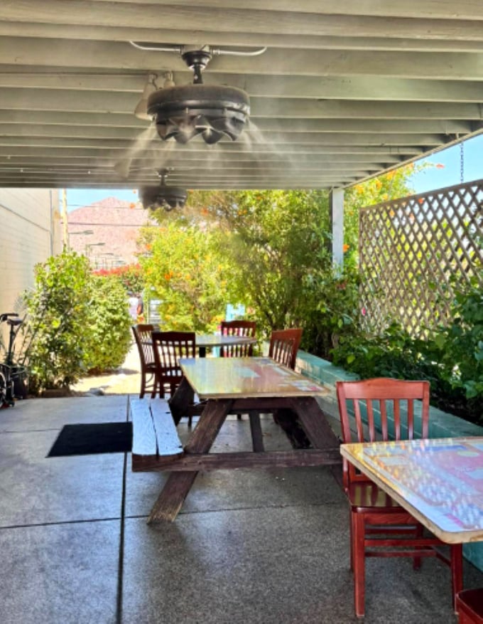 The patio where desert breezes complement your breakfast and the misting system reminds you that comfort is always on the menu.
