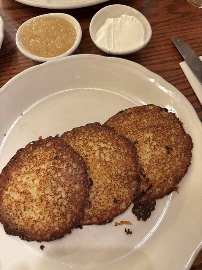 Potato pancakes with the perfect crispy exterior – served with traditional applesauce and sour cream for a breakfast that spans continents.