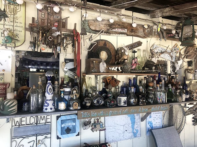The bar area proves that good seafood and cold drinks are a partnership ordained by Neptune himself.