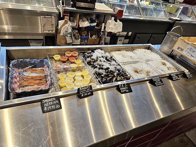 Fresh catch on display—the seafood equivalent of a jewelry counter. These treasures from the deep await their delicious destiny.