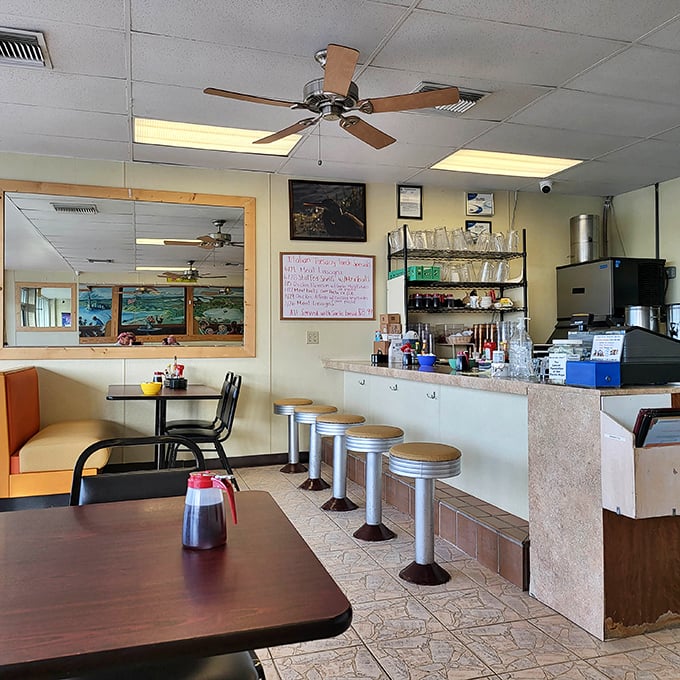 Classic counter seating where regulars have claimed their spots for years. The best Keys gossip is served alongside the daily specials.