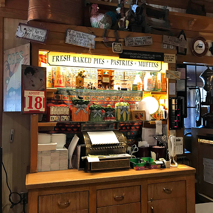 "Fresh Baked Pies • Pastries • Muffins" might be the most beautiful phrase in the English language. The display case tempts even the strongest willpower.