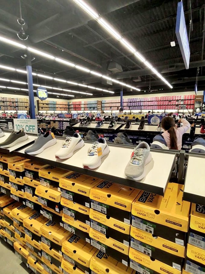 Skechers displays its wares with scientific precision – rows of comfortable footwear promising to transform your walking experience.