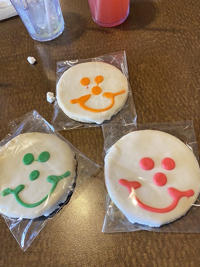 The famous Smiley Cookies aren't just desserts—they're edible ambassadors of joy in three cheerful colors that dare you not to grin back.