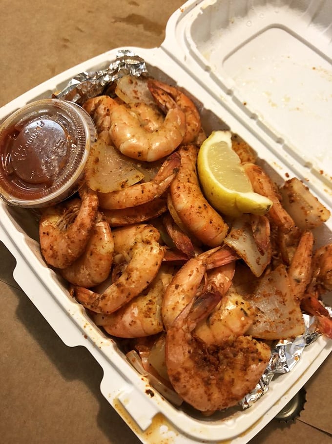 Steamed shrimp piled high like pink perfection – Old Bay's favorite dance partners at the seafood ball.