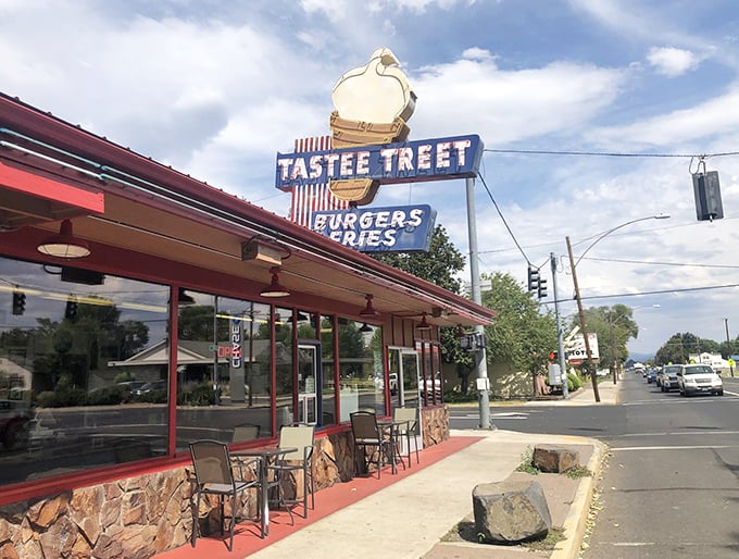 Tastee Treet's vintage sign promises burgers and nostalgia in equal measure—a roadside time machine serving up Americana with a side of fries.