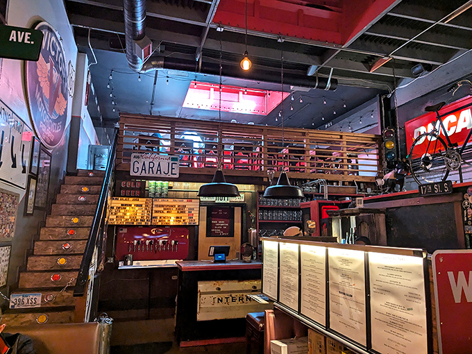 The upper level offers a bird's-eye view of culinary magic happening below – like watching a delicious theater production.
