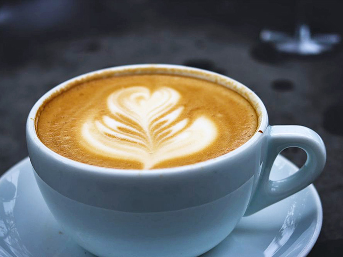 Latte art so perfect it feels almost criminal to disturb it—though the coffee beneath is too good not to drink.